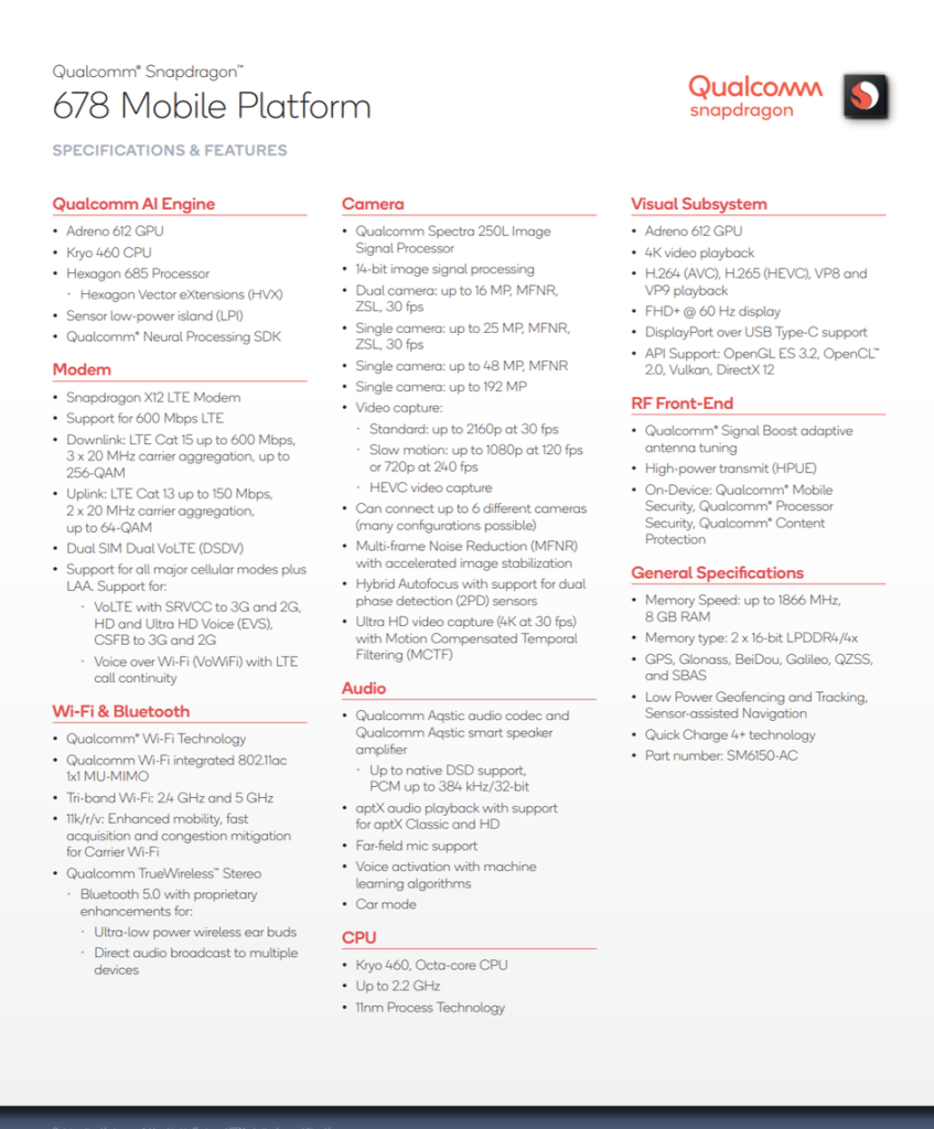 Qualcomm Launched Snapdragon 678 4G Mobile Platform - Xiaomi DNA